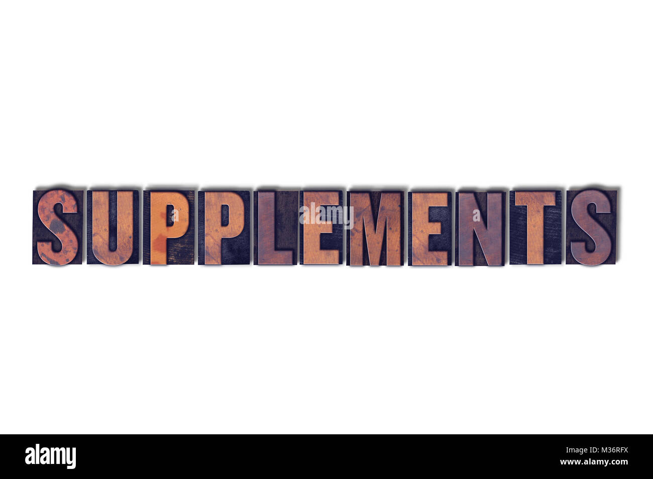 The word Supplements concept and theme written in vintage wooden ...