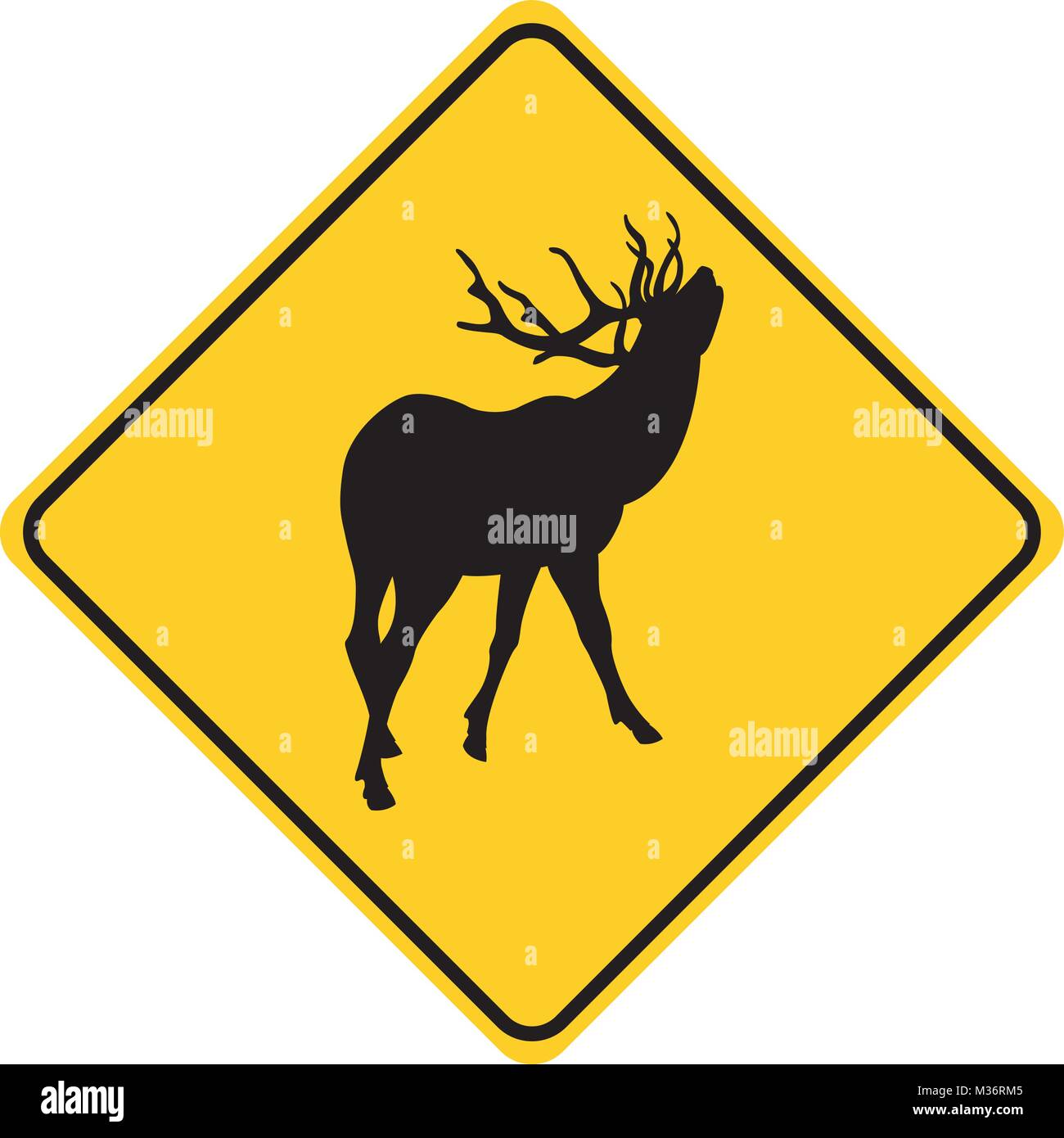 deer silhouette animal traffic sign yellow vector illustration Stock ...
