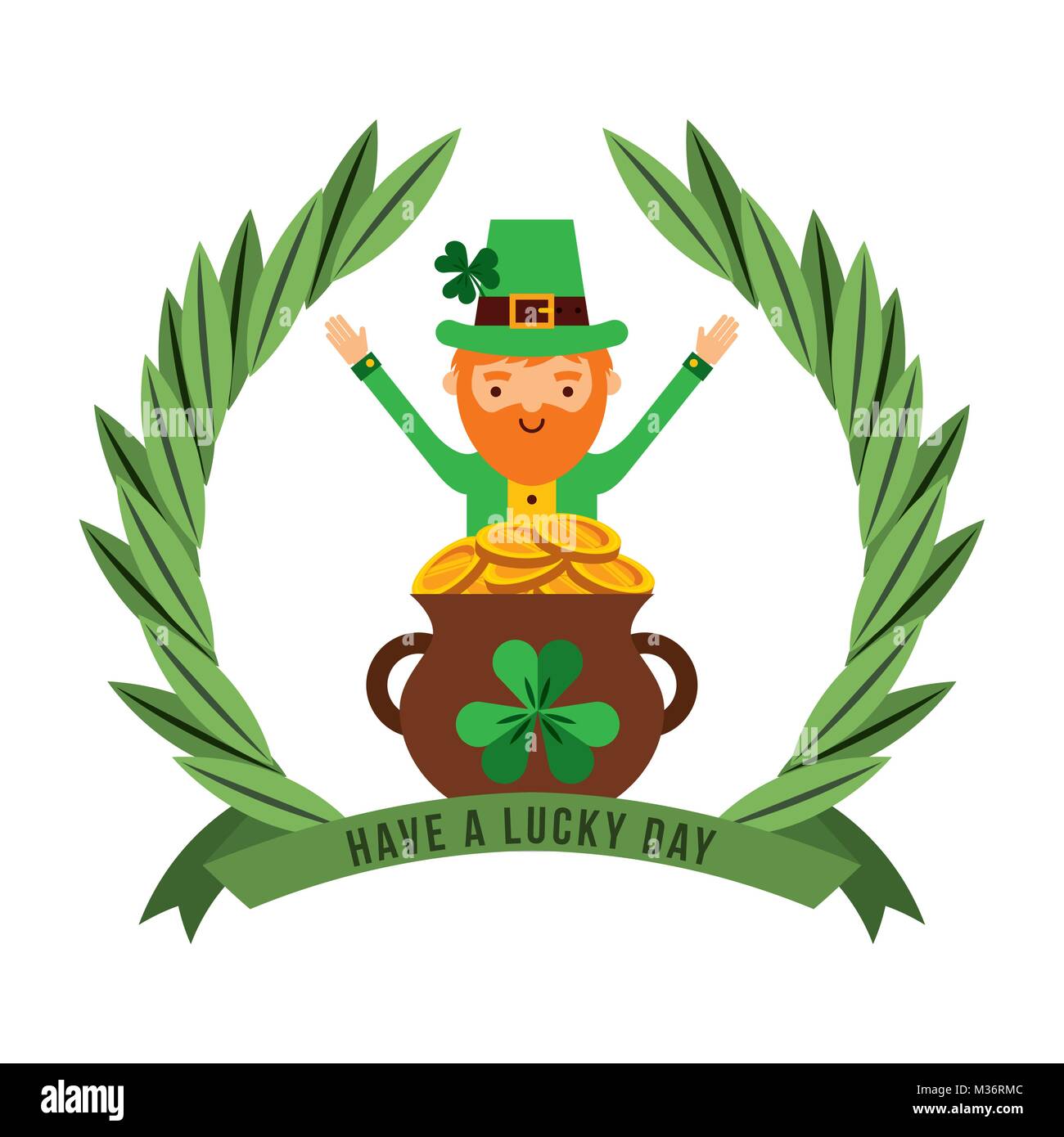 have a lucky day leprechaun cauldron treasure coins emblem Stock Vector ...