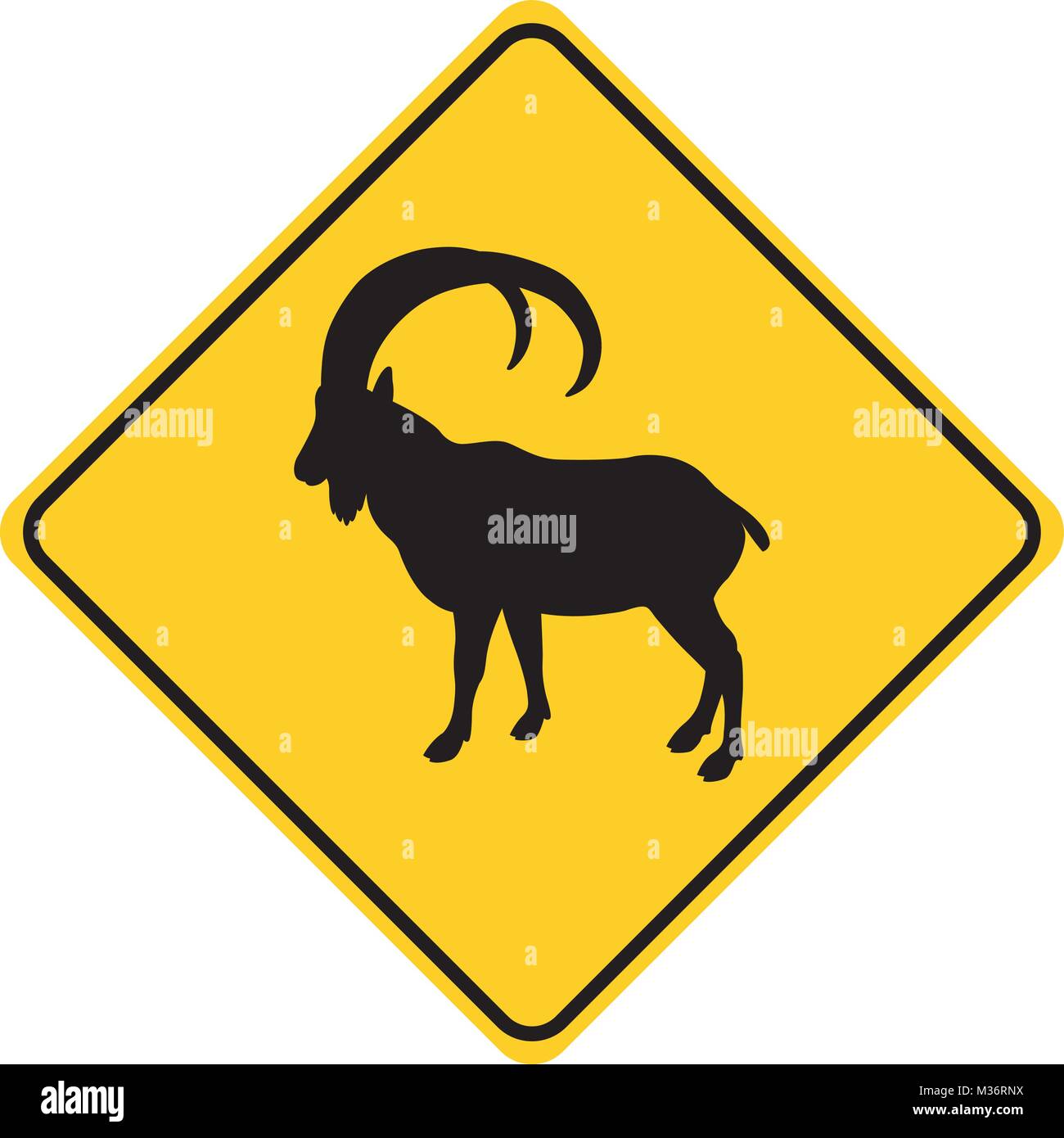 mountain goat silhouette animal traffic sign yellow vector illustration ...