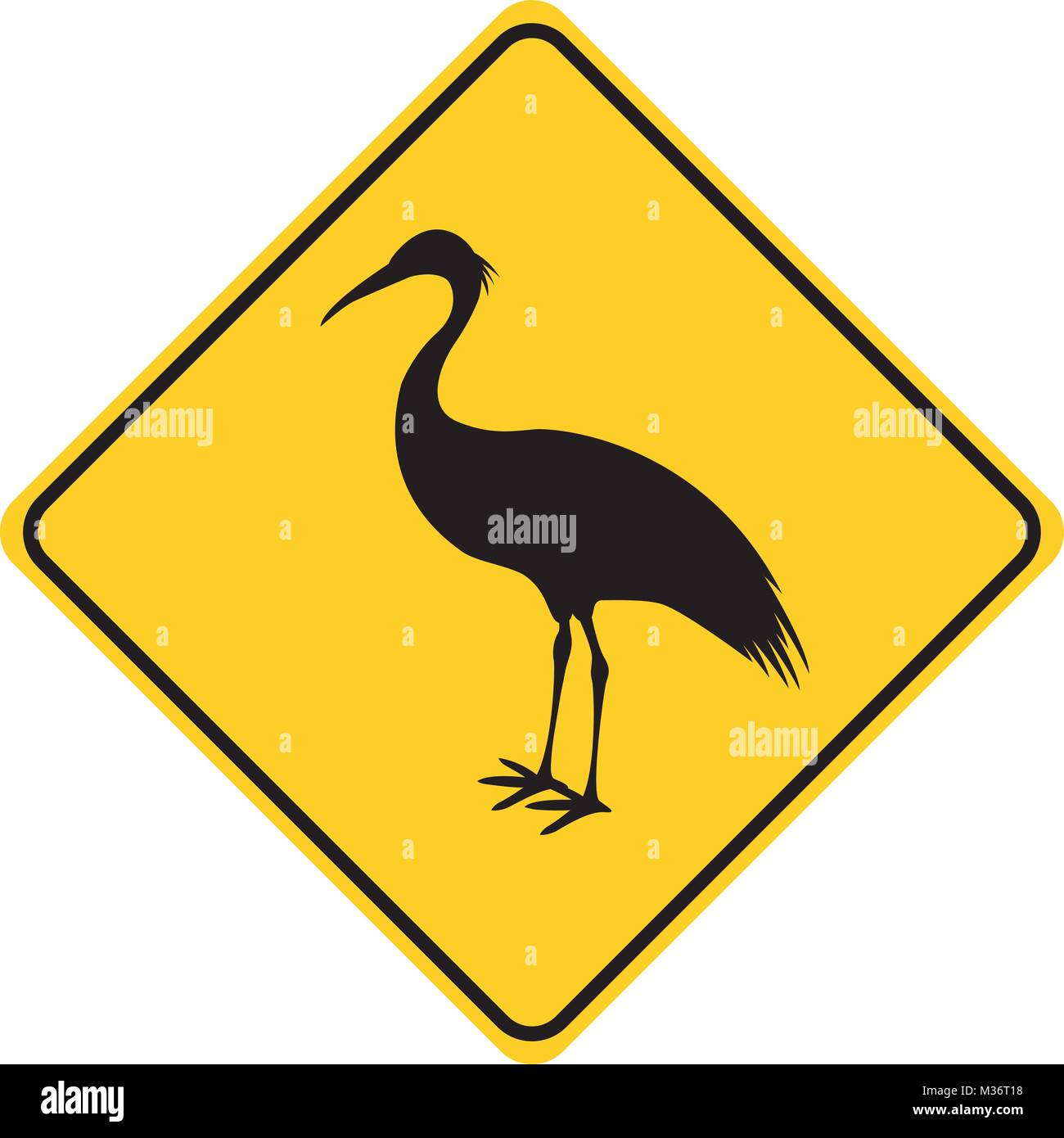 crane silhouette animal traffic sign yellow vector illustration Stock ...