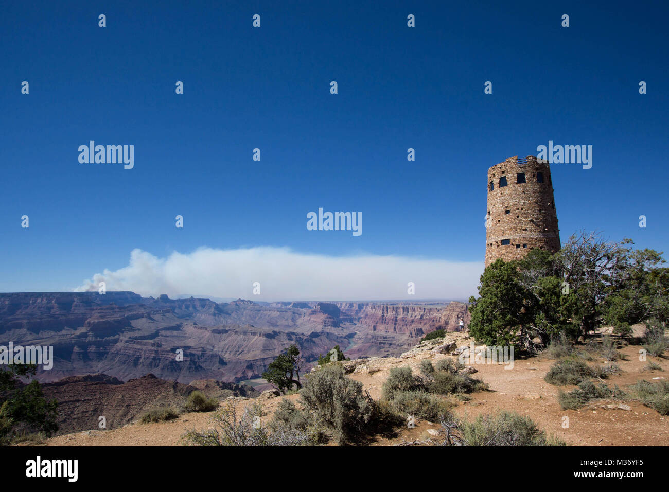 watch tower and wildfire in the Grand Canyon in northern Arizona Stock ...