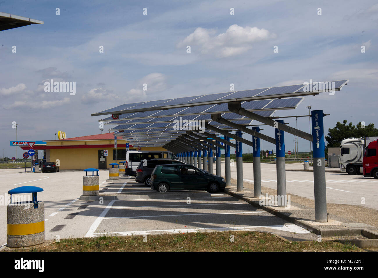 Installed solar panels on the areas of parking lot of the Italian ...