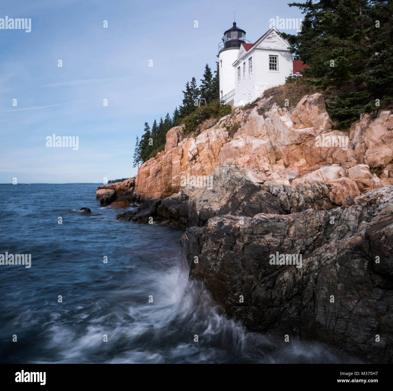 Bass Harbor Head Lighthouse on a gorgeous fall day with a wild ocean ...