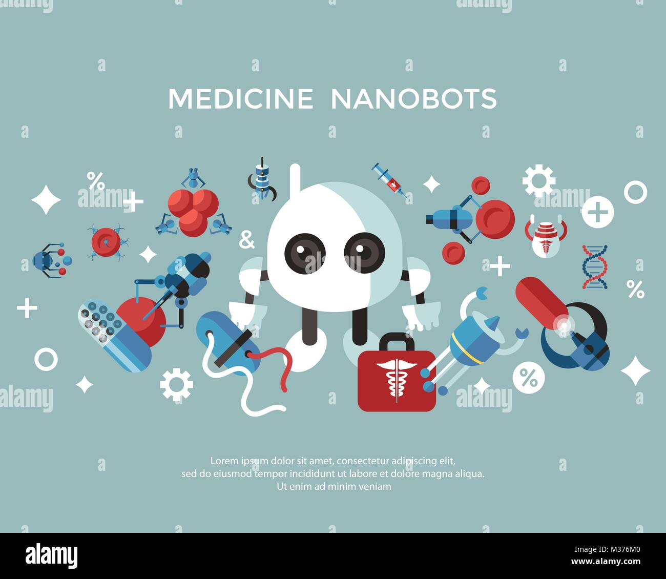 Digital smart medical nano robots concept objects color simple flat ...