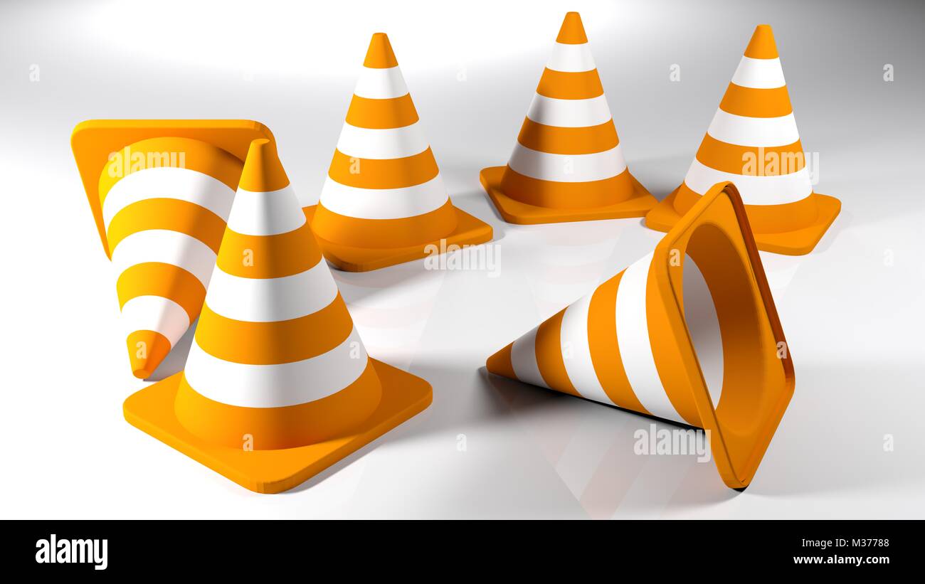 Orange and white traffic cones - 3D rendering Stock Photo - Alamy