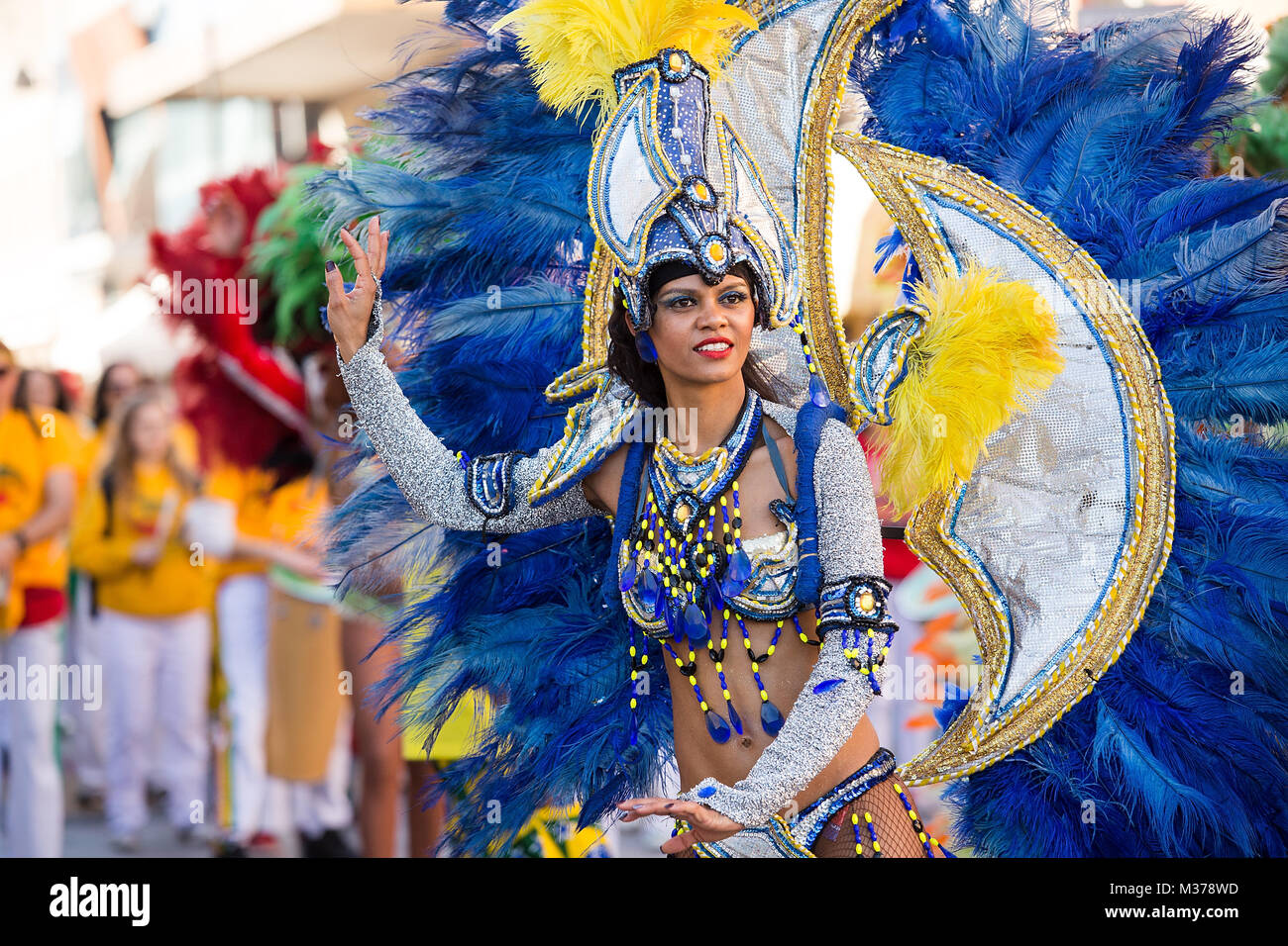 Brazil dancers dancing Samba on the streets of city carnival ...