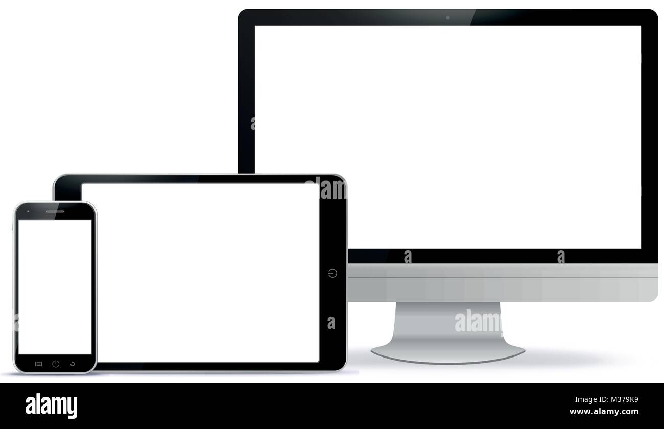 Computer Screen, Tablet PC and Mobile Phone Vector illustration Stock ...