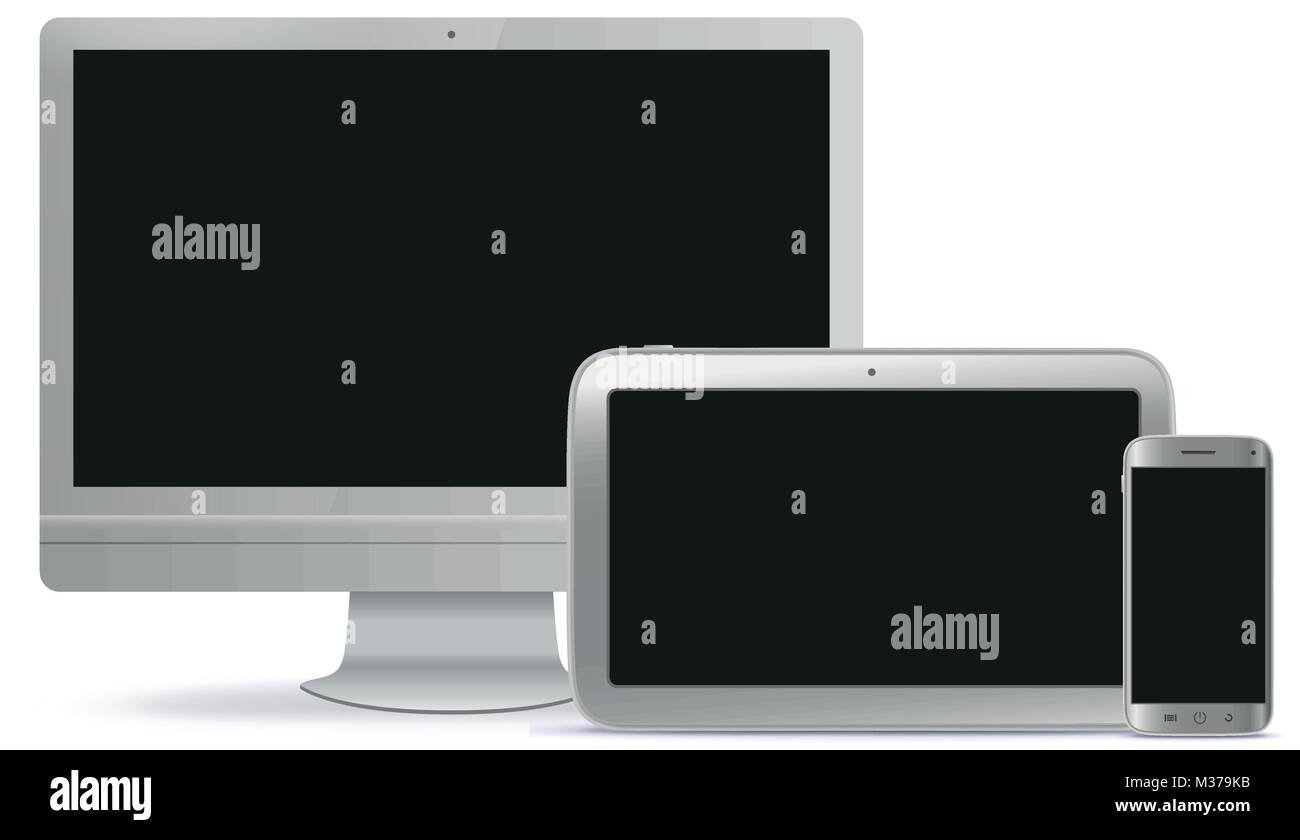 Computer Screen, Tablet PC and Mobile Phone Vector illustration Stock ...