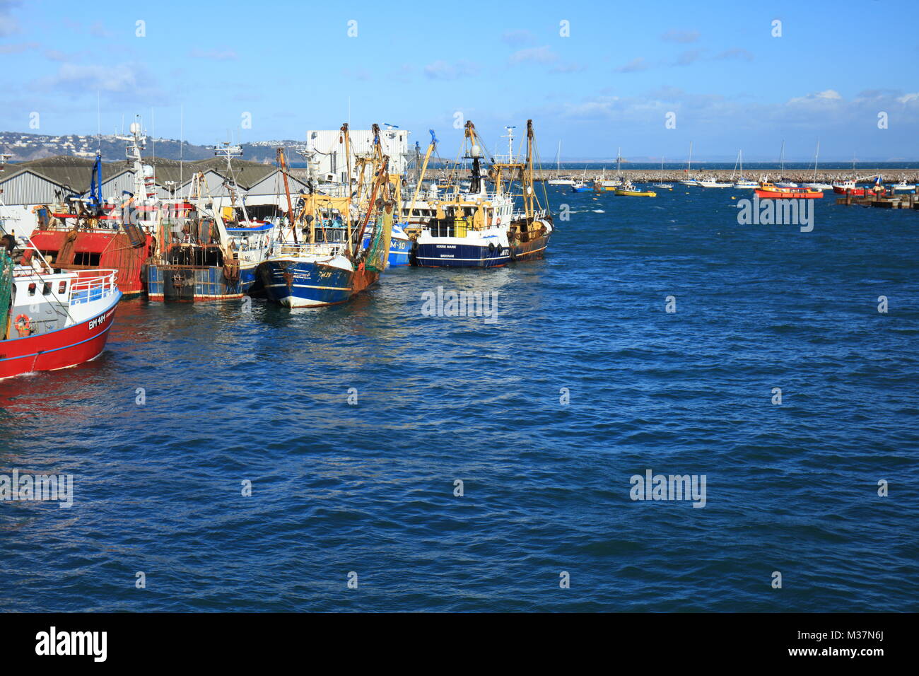 Commercial fishing boats, Brixham fish market, South Devon, England, UK ...