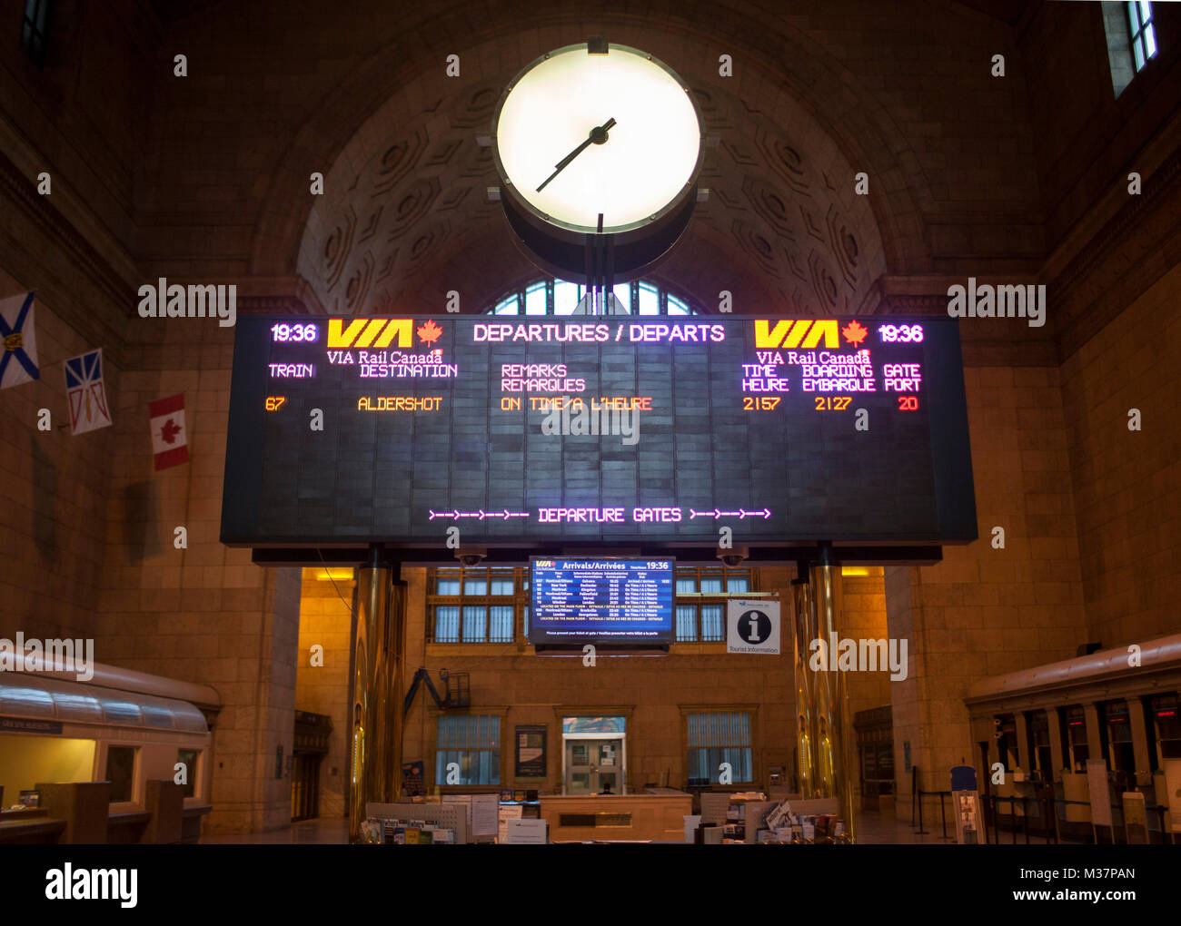 Via Rail arrivals and departures list at Union Station in Toronto ...