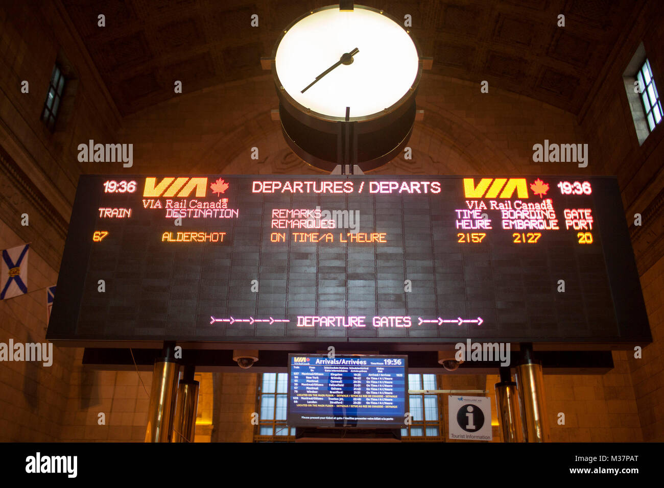 Via Rail arrivals and departures list at Union Station in Toronto ...