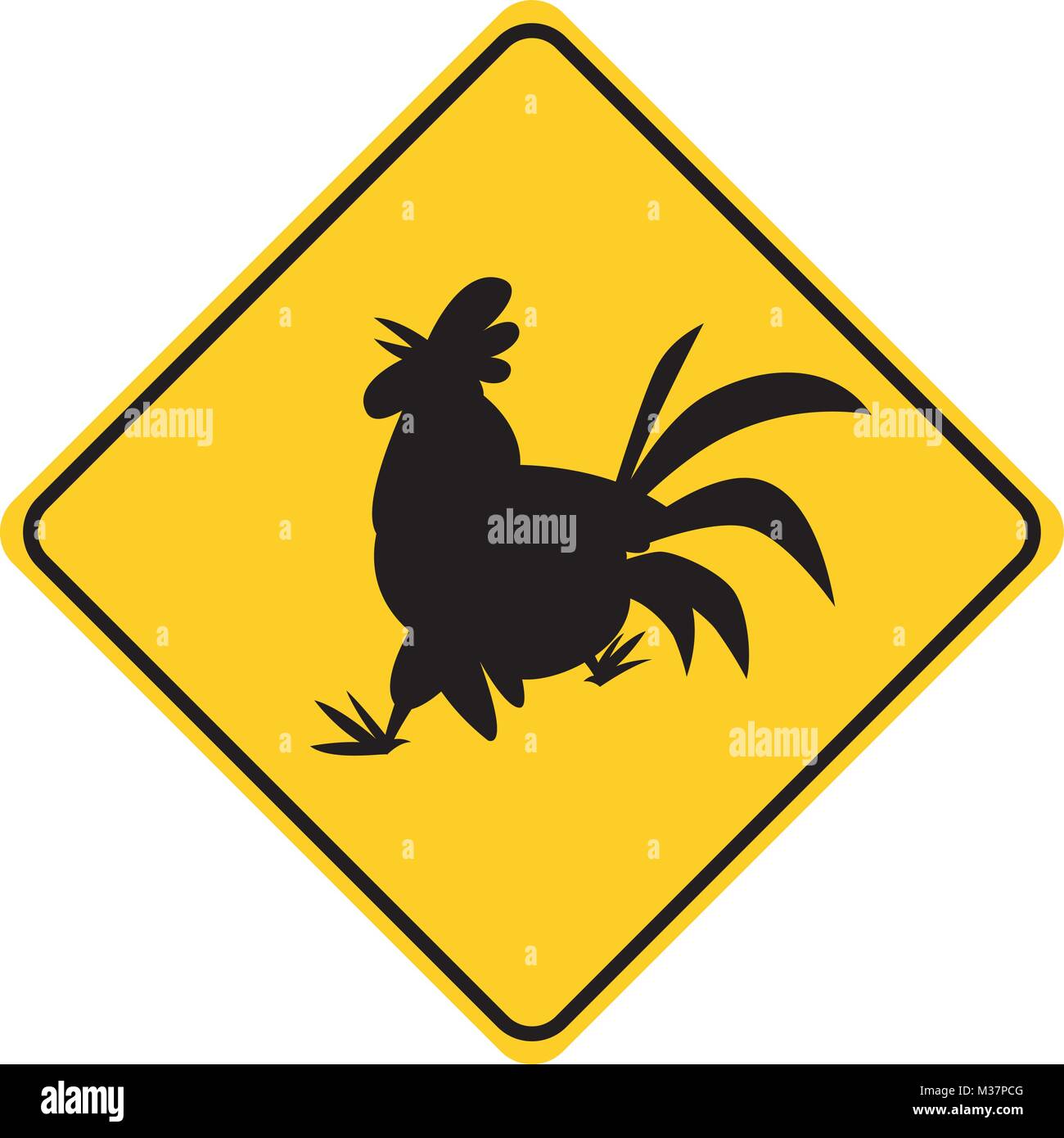 rooster silhouette animal traffic sign yellow vector illustration Stock ...