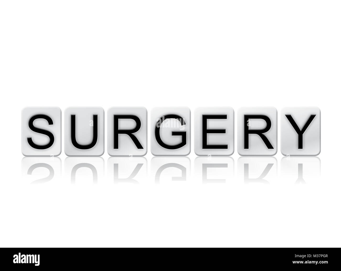 The word Surgery concept and theme written in white tiles and isolated ...