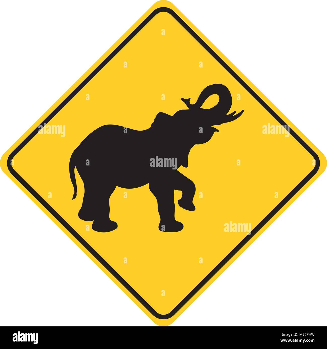 elephant silhouette animal traffic sign yellow vector illustration ...