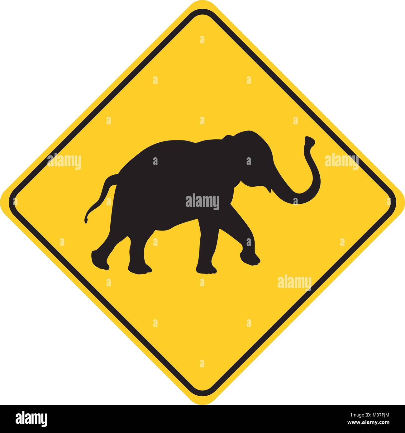 elephant silhouette animal traffic sign yellow vector illustration ...
