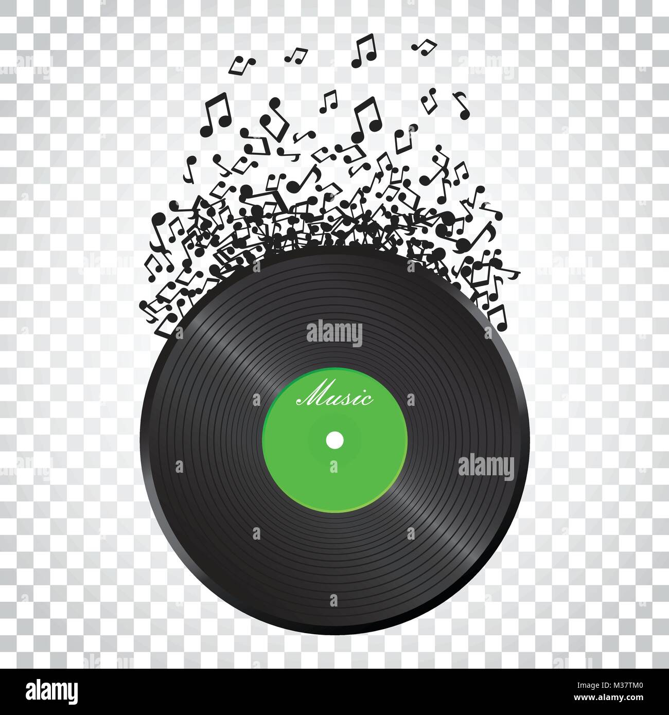Vinyl disk with flying sound note. Music disk vector illustration ...