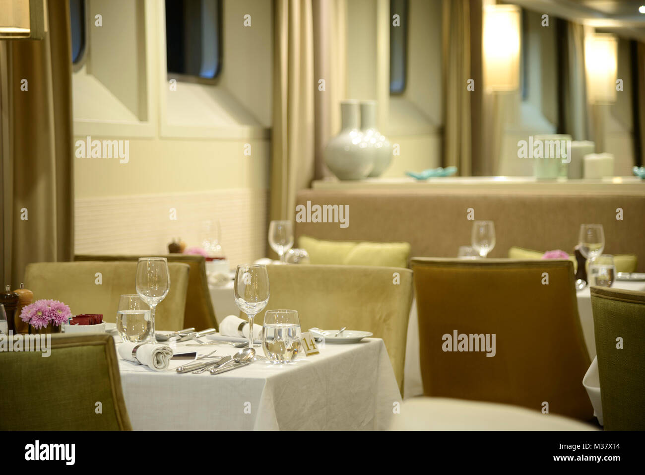 Restaurant inside the Douro Spirit cruise ship, Douro river valley ...