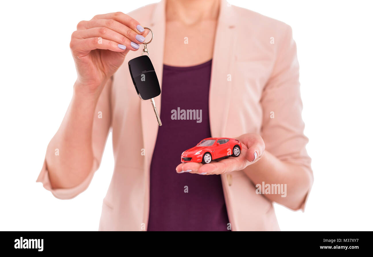 Model of the machine and car keys in female hands Stock Photo - Alamy