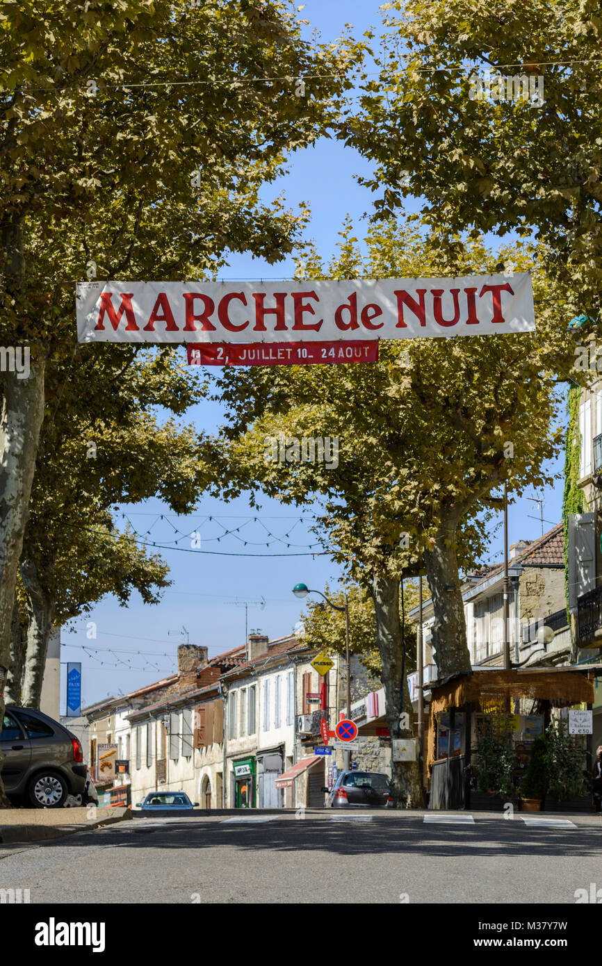 Banner sign advertising the popular summer Night Markets (Marche de ...