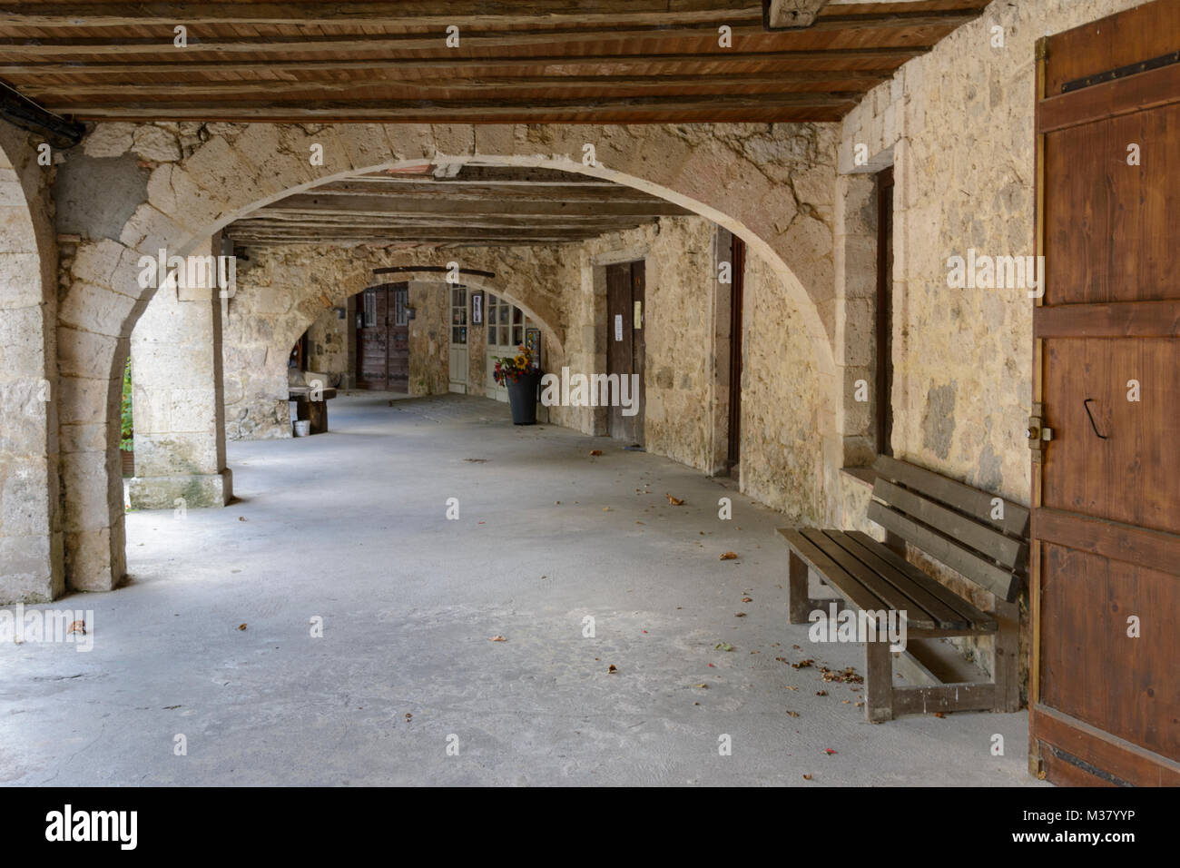 Vaulted stone arcade in Fourcès (Fources) - a traditional fortified ...
