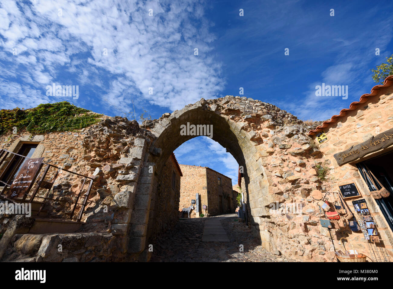 Medieval stone arch at the historical village Castelo Rodrigo, Portugal ...