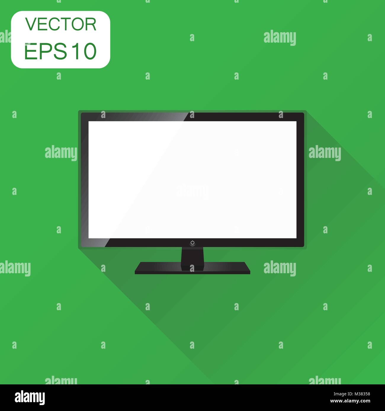 Realistic tv screen icon. Business concept television pictogram. Vector illustration on green ...