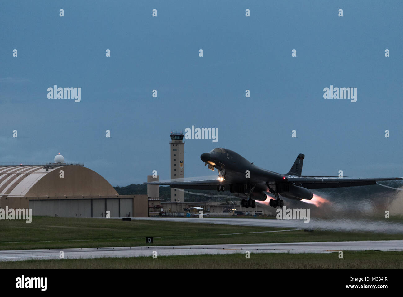 A U.S. Air Force B-1B Lancer assigned to the 37th Expeditionary Bomb ...