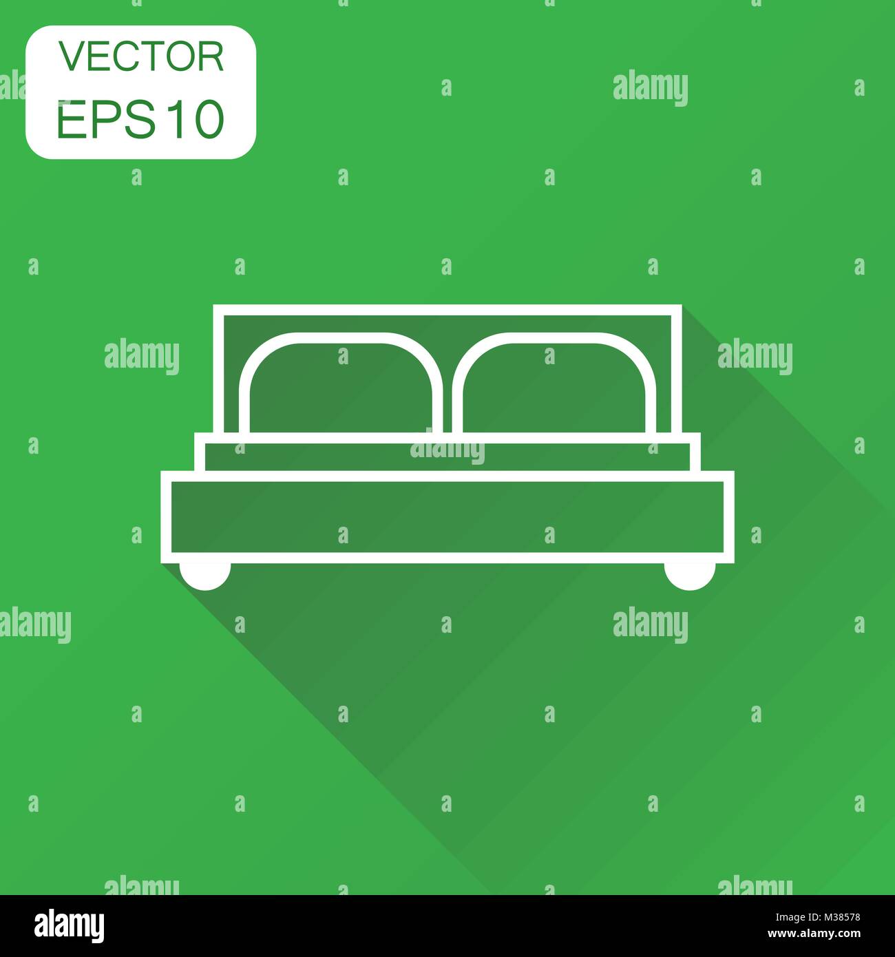 Bed icon. Business concept bed pictogram. Vector illustration on green ...