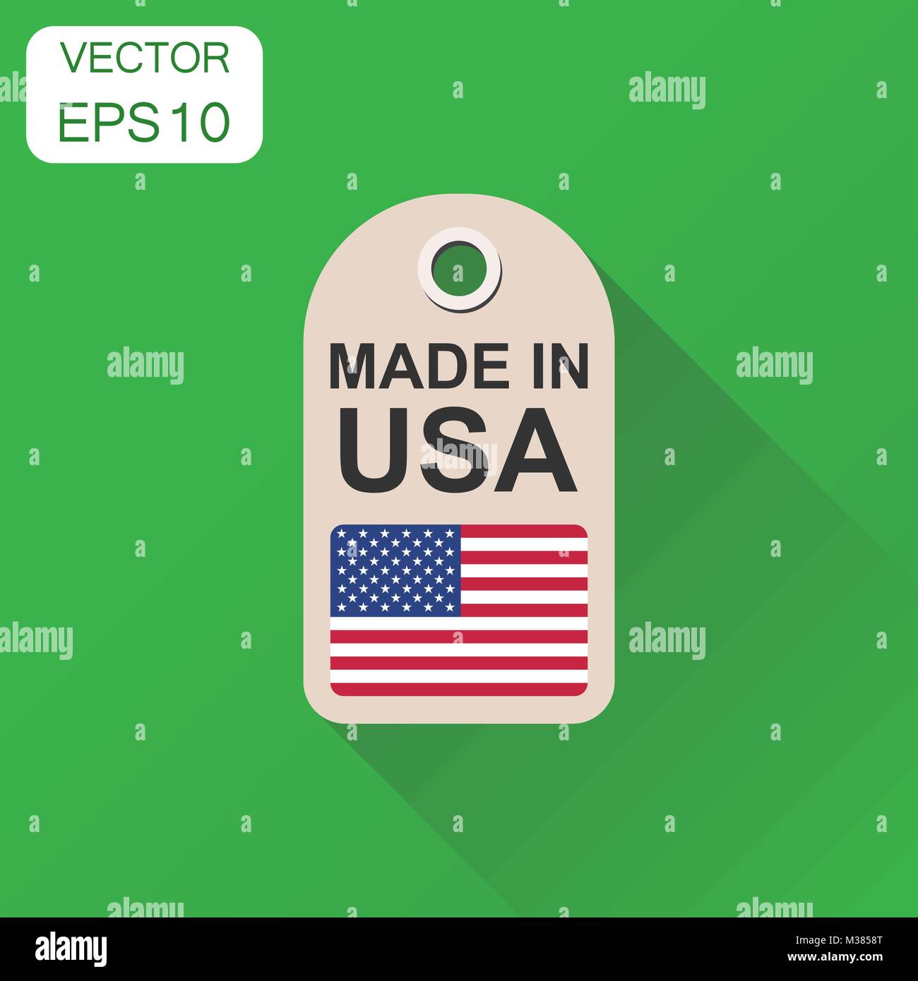 Hang tag made in USA with flag icon. Business concept manufactured in ...