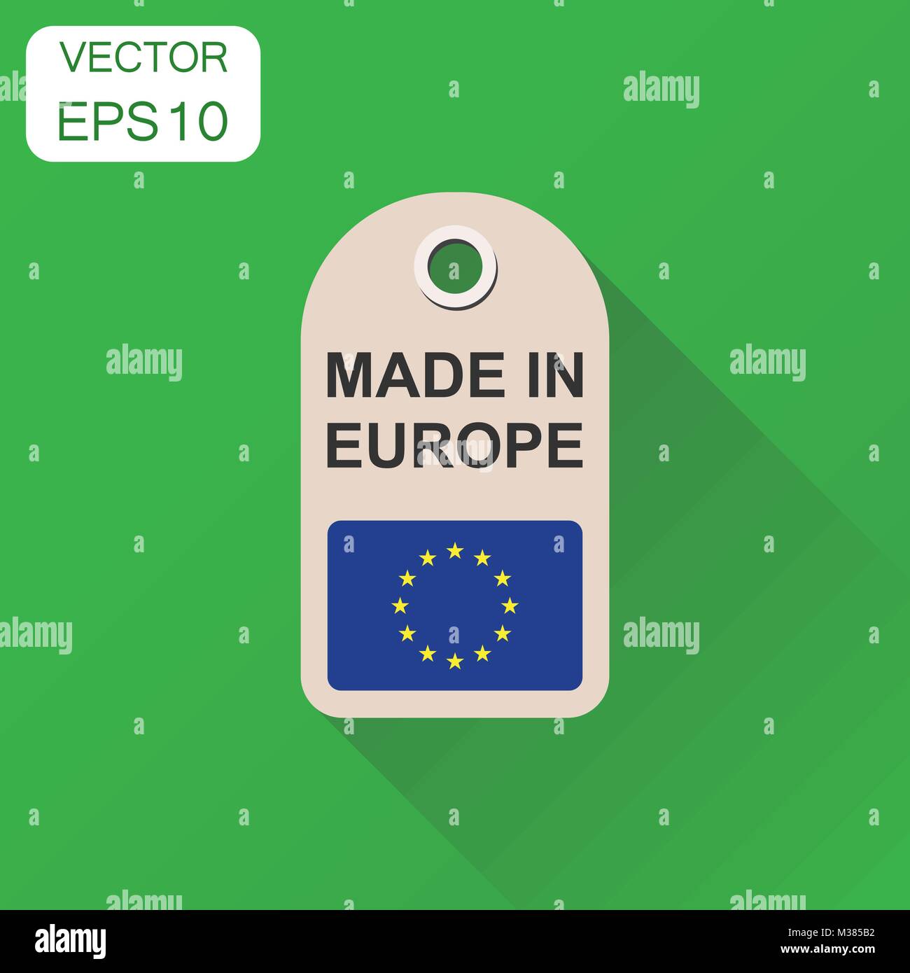 Hang tag made in Europe with flag icon. Business concept manufactured ...