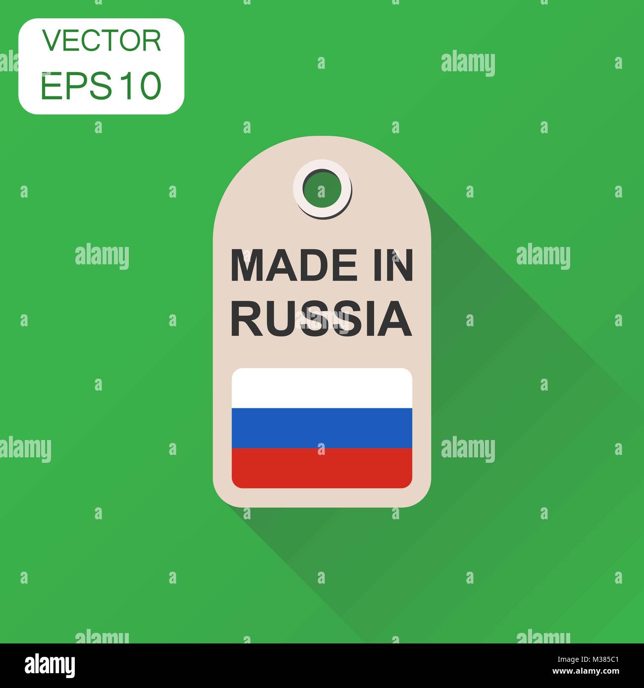 Hang tag made in Russia with flag icon. Business concept manufactured ...