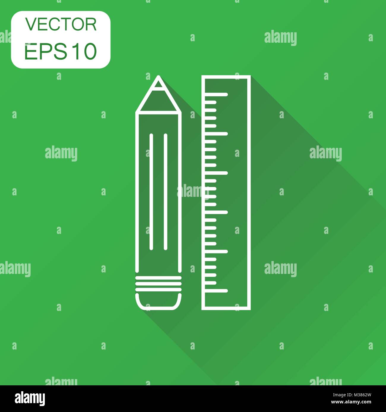 Pencil with ruler icon. Business concept ruler meter pictogram. Vector ...