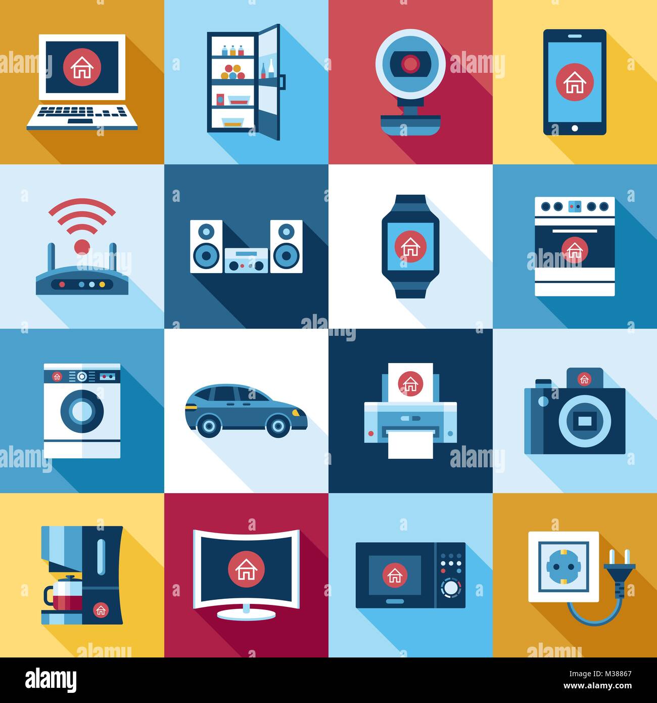 Digital smart flying internet of things concept objects color simple ...