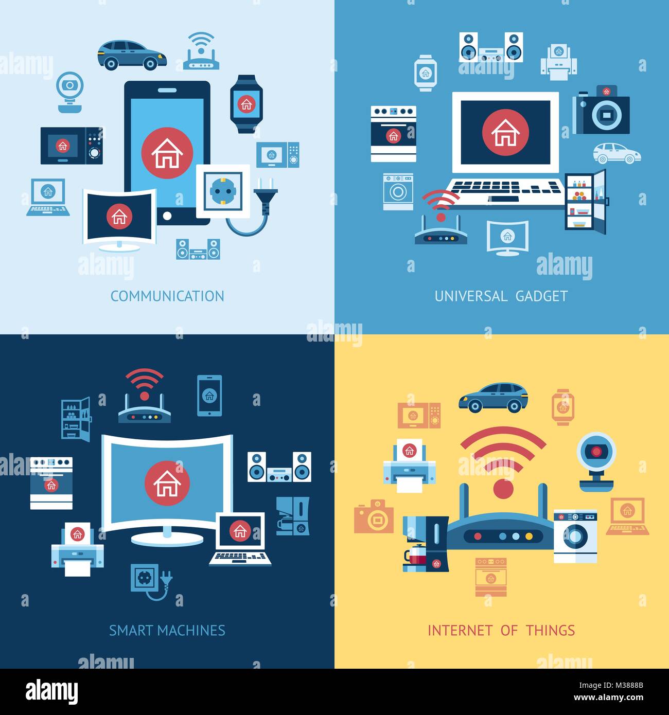 Digital vector red internet of things control infographics concept ...