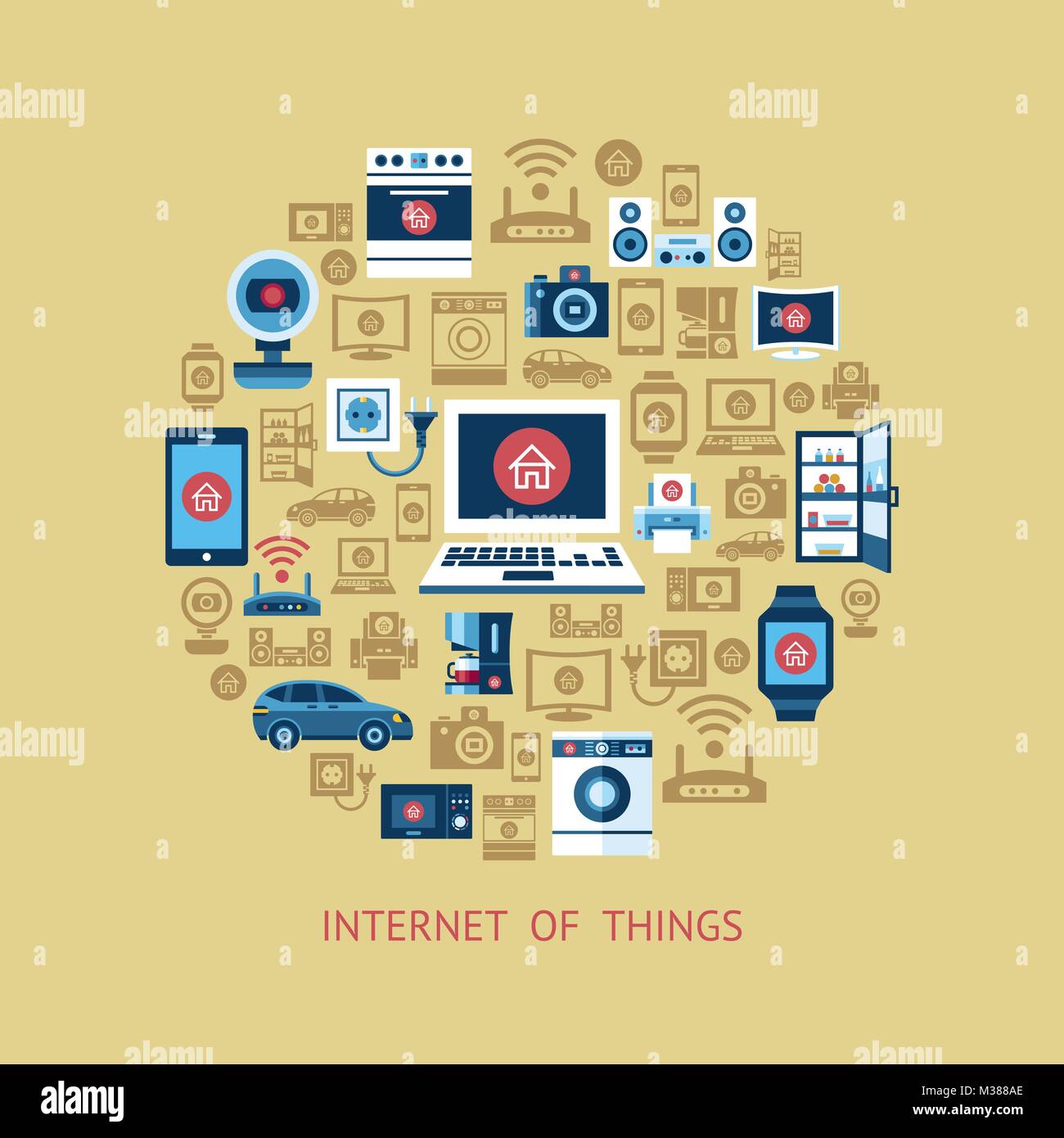 Digital vector blue internet of things concept objects color simple ...