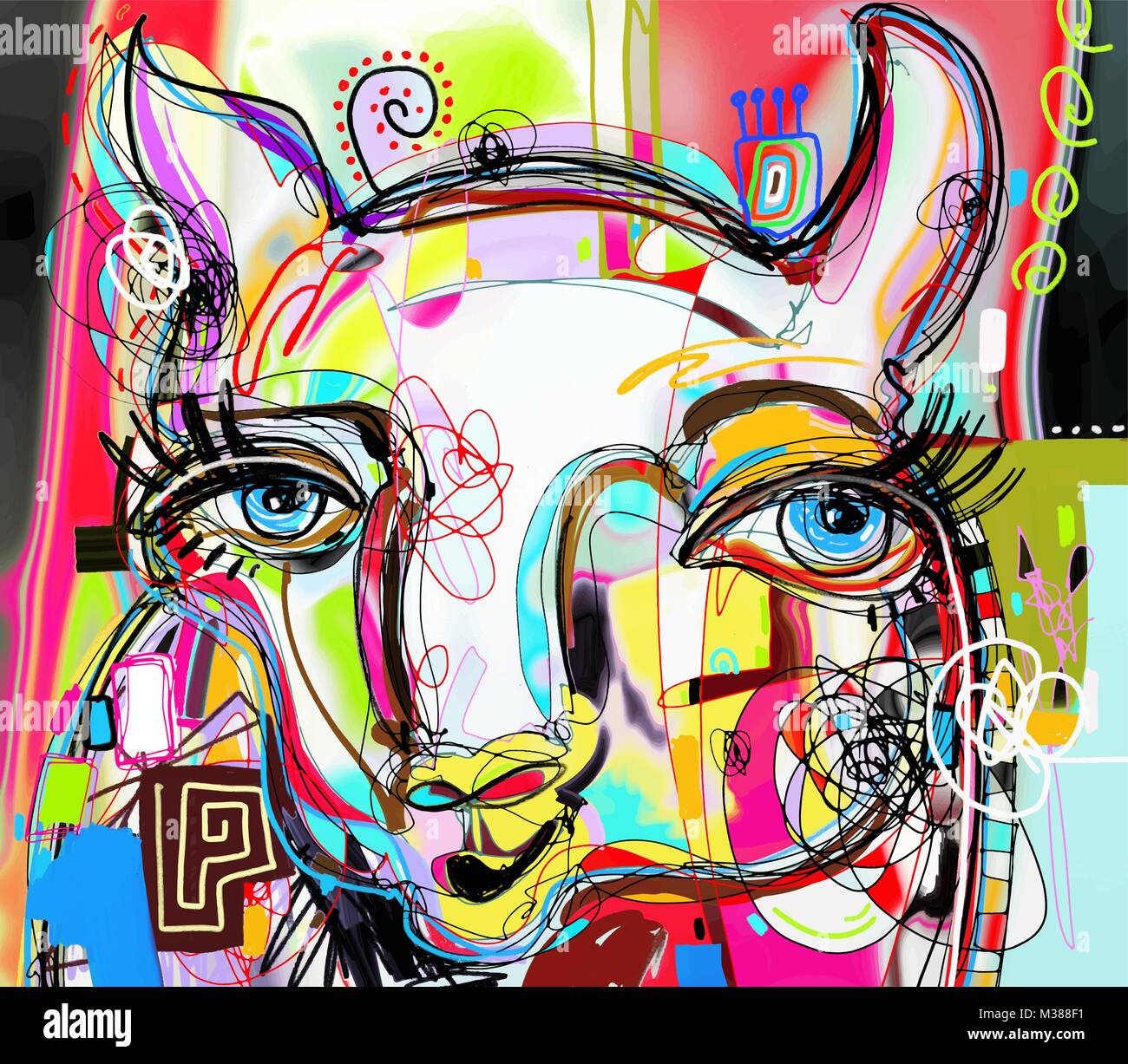 unique abstract digital art painting of llama portrait Stock Vector ...