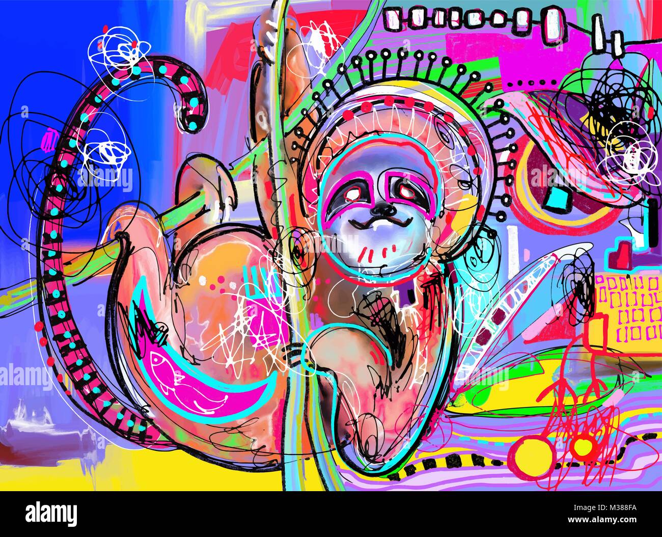 original digital abstract painting of sloth - perfect to interio Stock ...