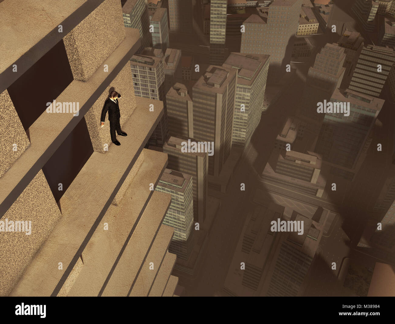 Man on the ledge of a skyscraper Stock Photo - Alamy