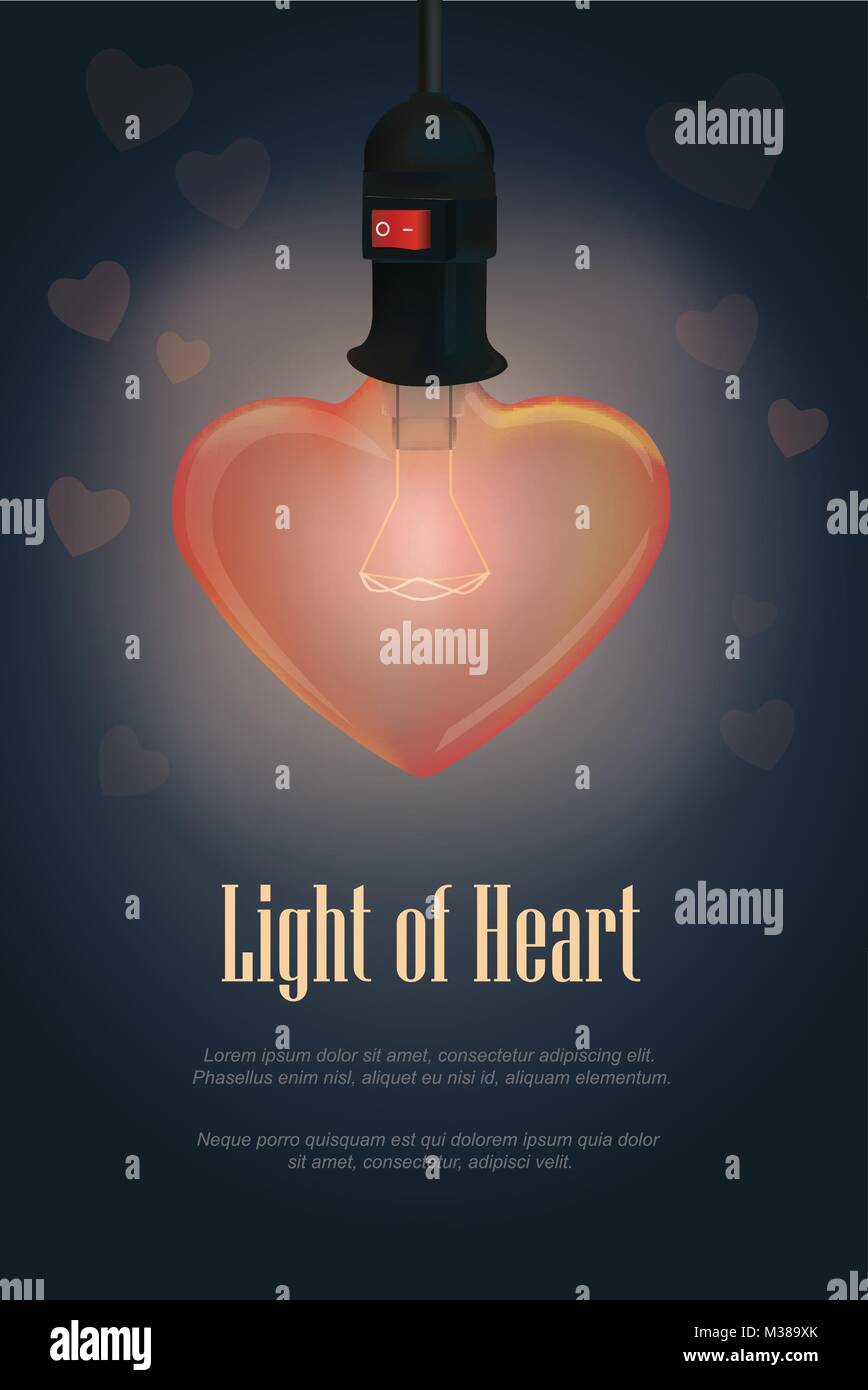 Lighting from the heart shape lamp. On a dark blue background Stock ...