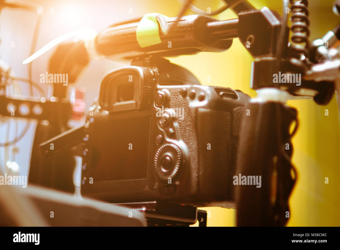 detail of professional camera equipment, film production studio Stock ...