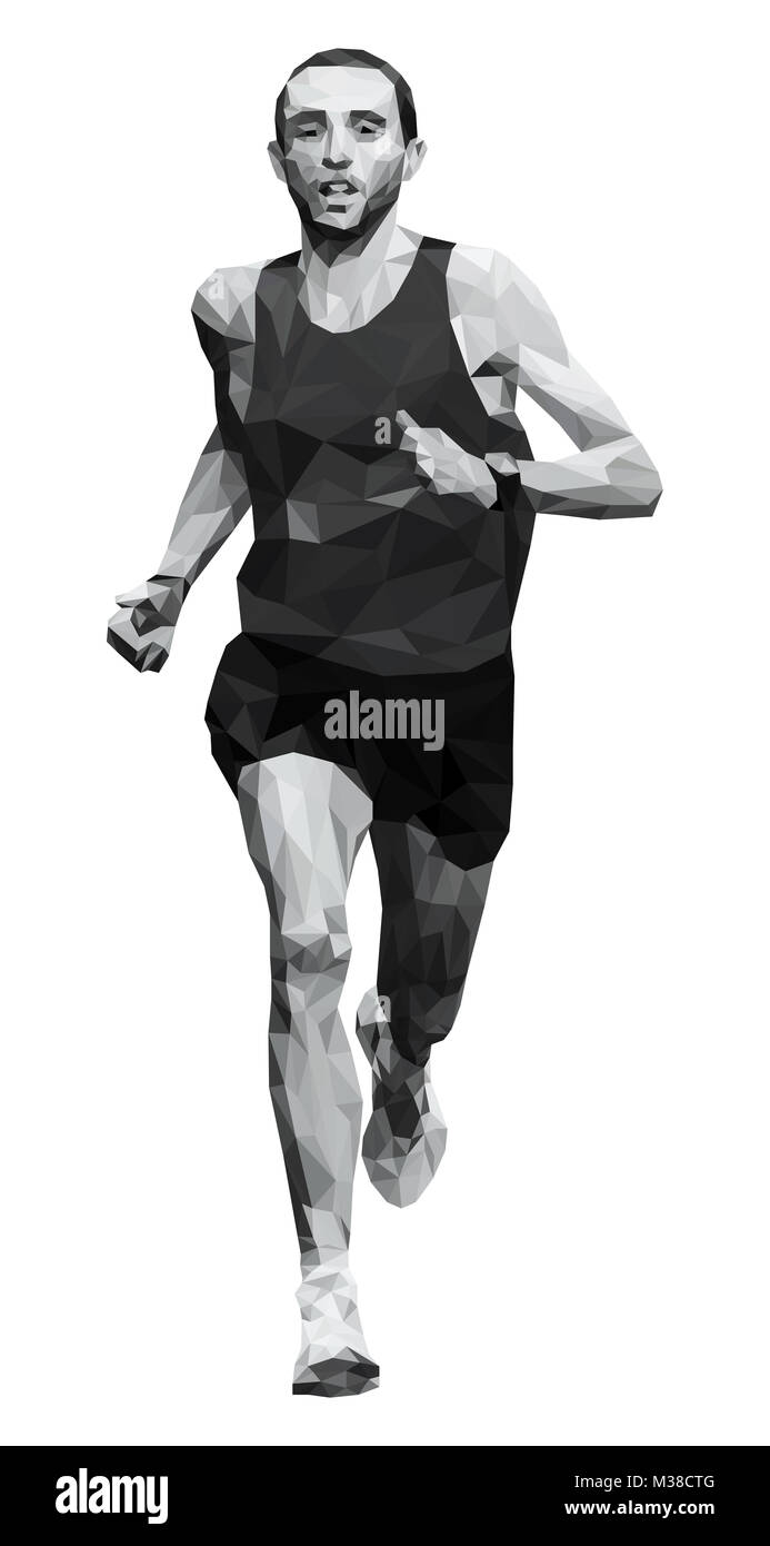 running man runner low poly black-white Stock Photo - Alamy