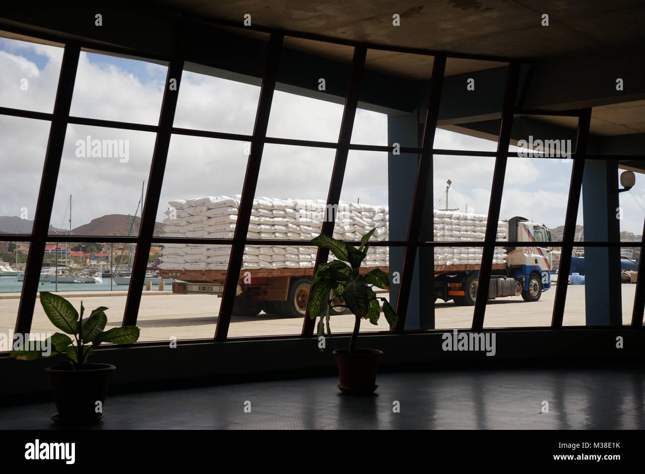Looking from the Waiting Hall of the Ferry in Mindelo at a Truck ...