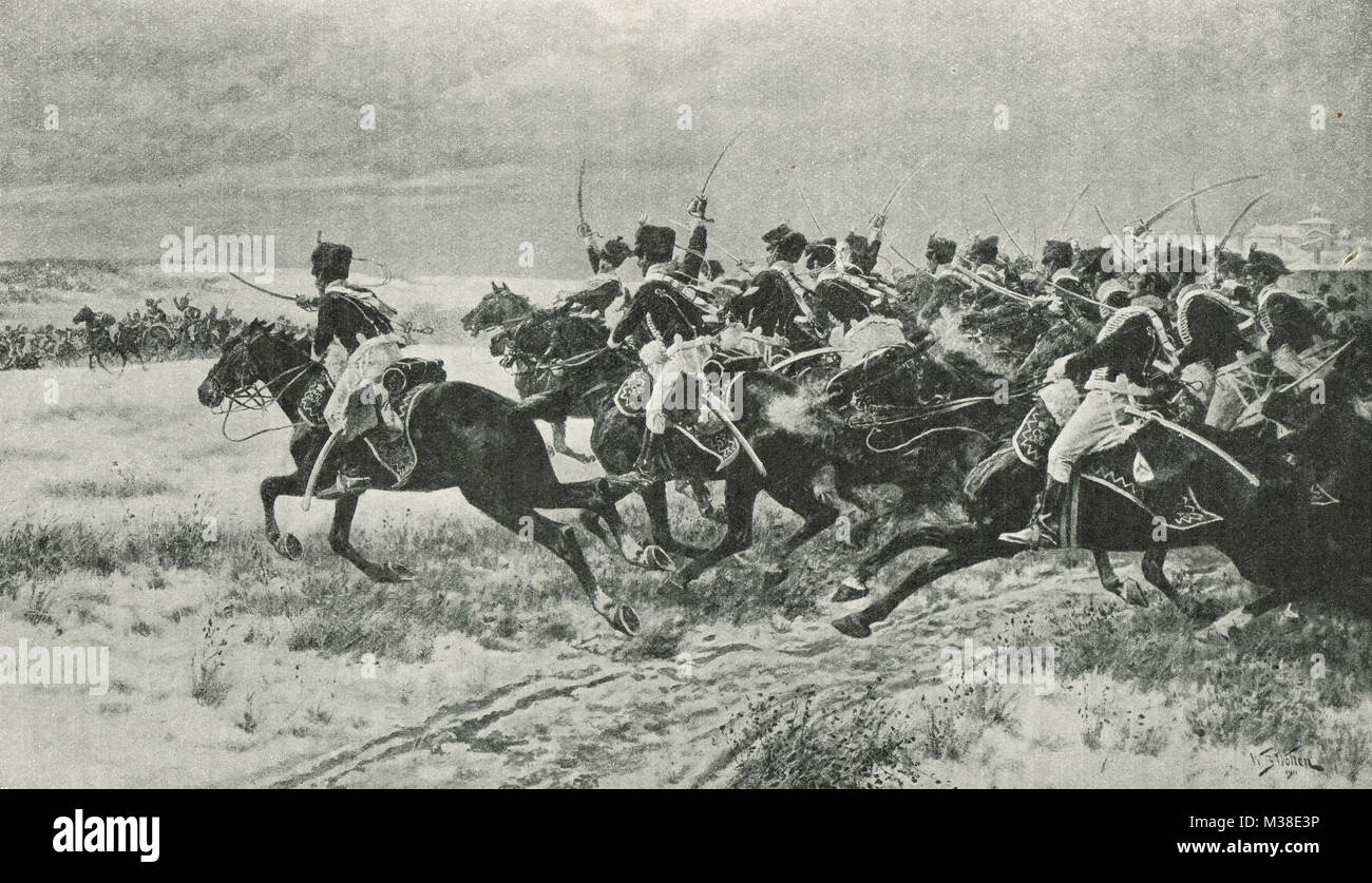 British cavalry charge of the 10th and 18th Hussars, Battle of ...