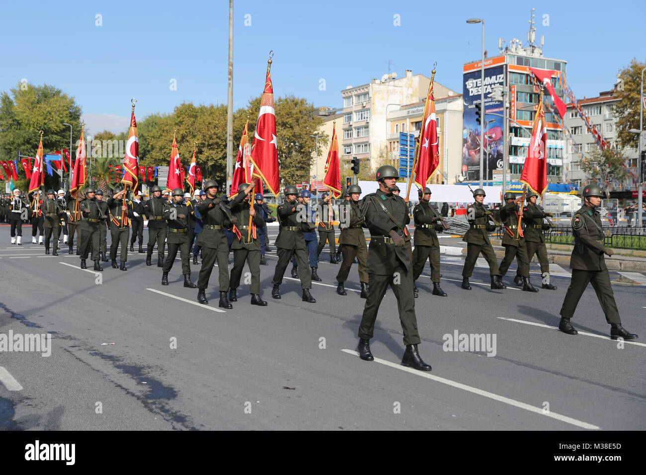 ISTANBUL, TURKEY - OCTOBER 29, 2017: Soldiers march during 29 October ...