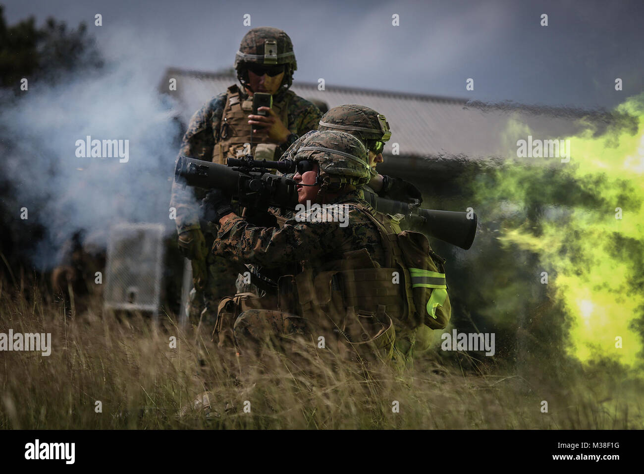 Lance Cpl. Luis Arana fires the Carl Gustav rocket system during live ...
