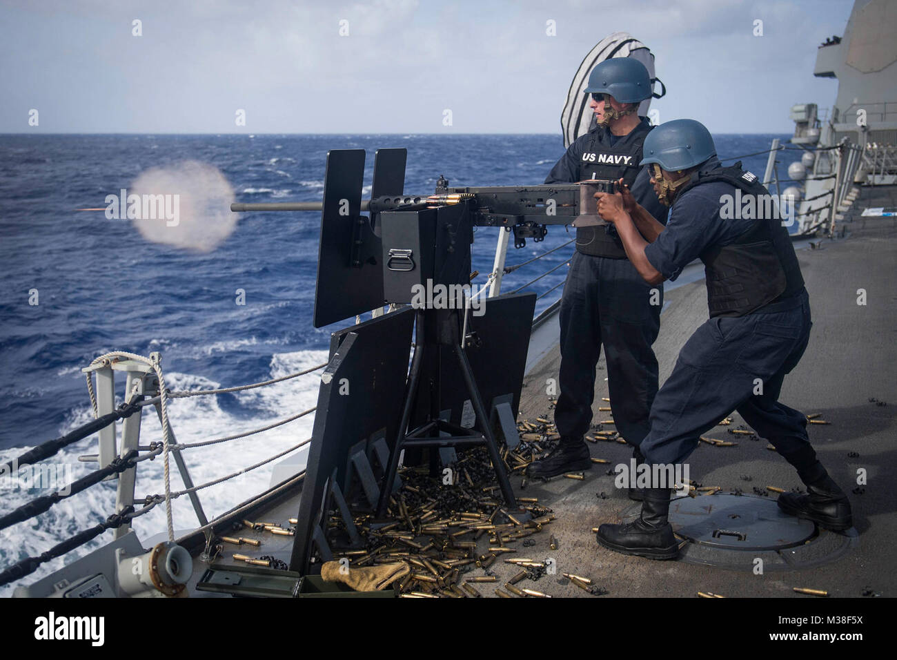Sailors conduct machine gun training aboard USS Preble during ...