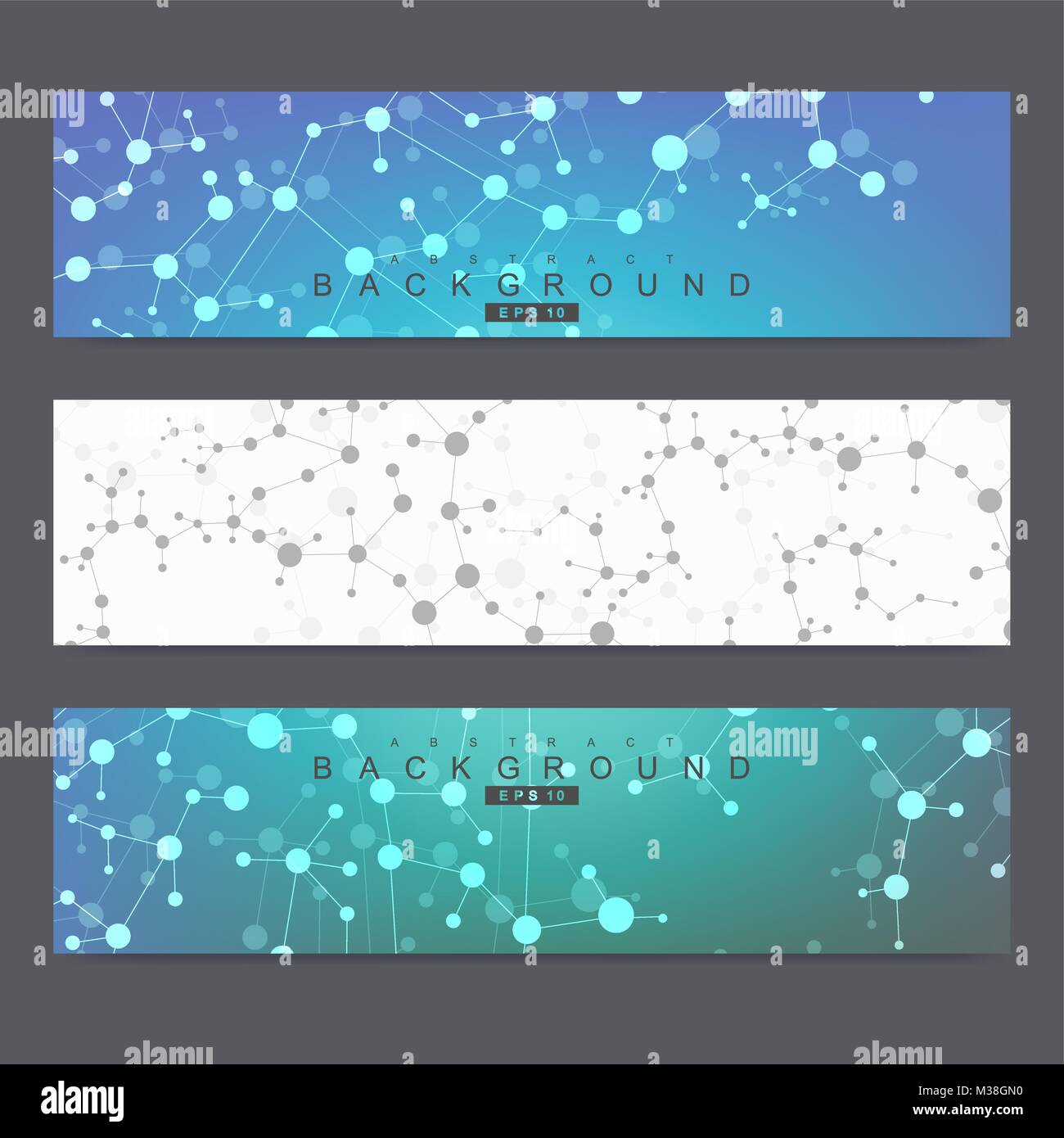 Scientific set of modern vector banners. DNA molecule structure with ...
