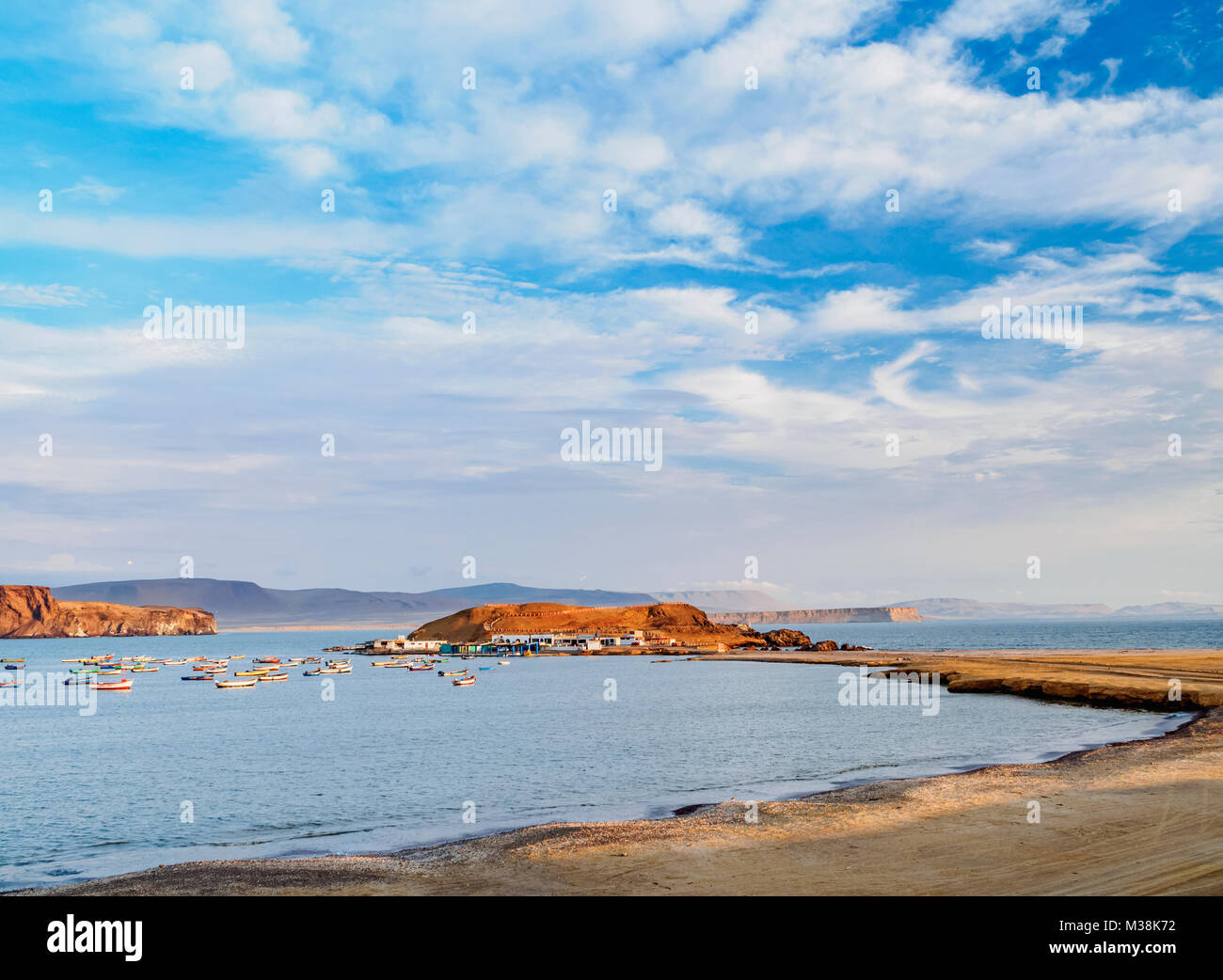 Lagunillas at sunset, Paracas National Reserve, Ica Region, Peru Stock ...