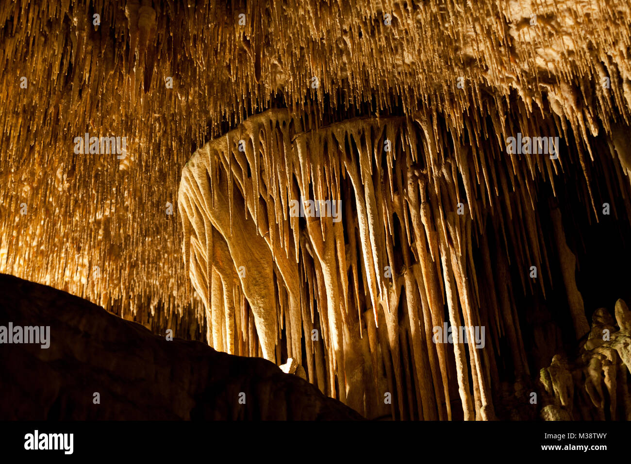 Caves of Drach with many stalagmites and stalactites. Majorca, Spain ...